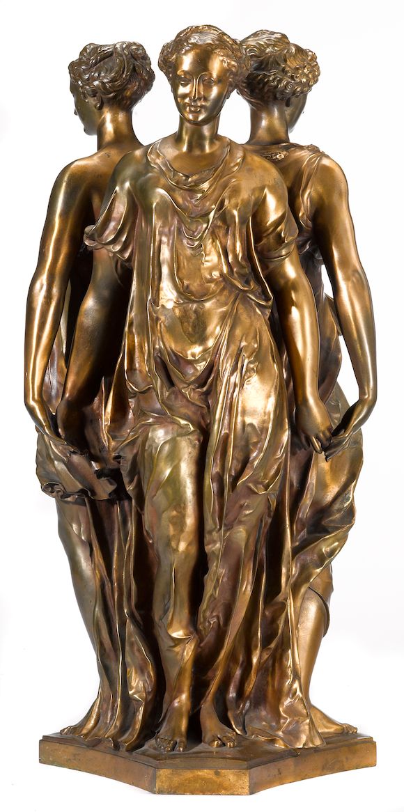 Bonhams : A patinated bronze figural group of the Three Graces after a ...