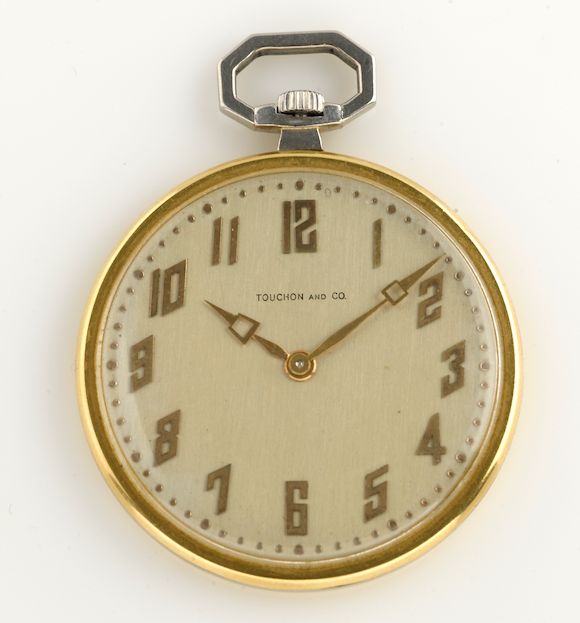 Bonhams : An 18k gold and platinum open face pocket watch, Touchon and Co.