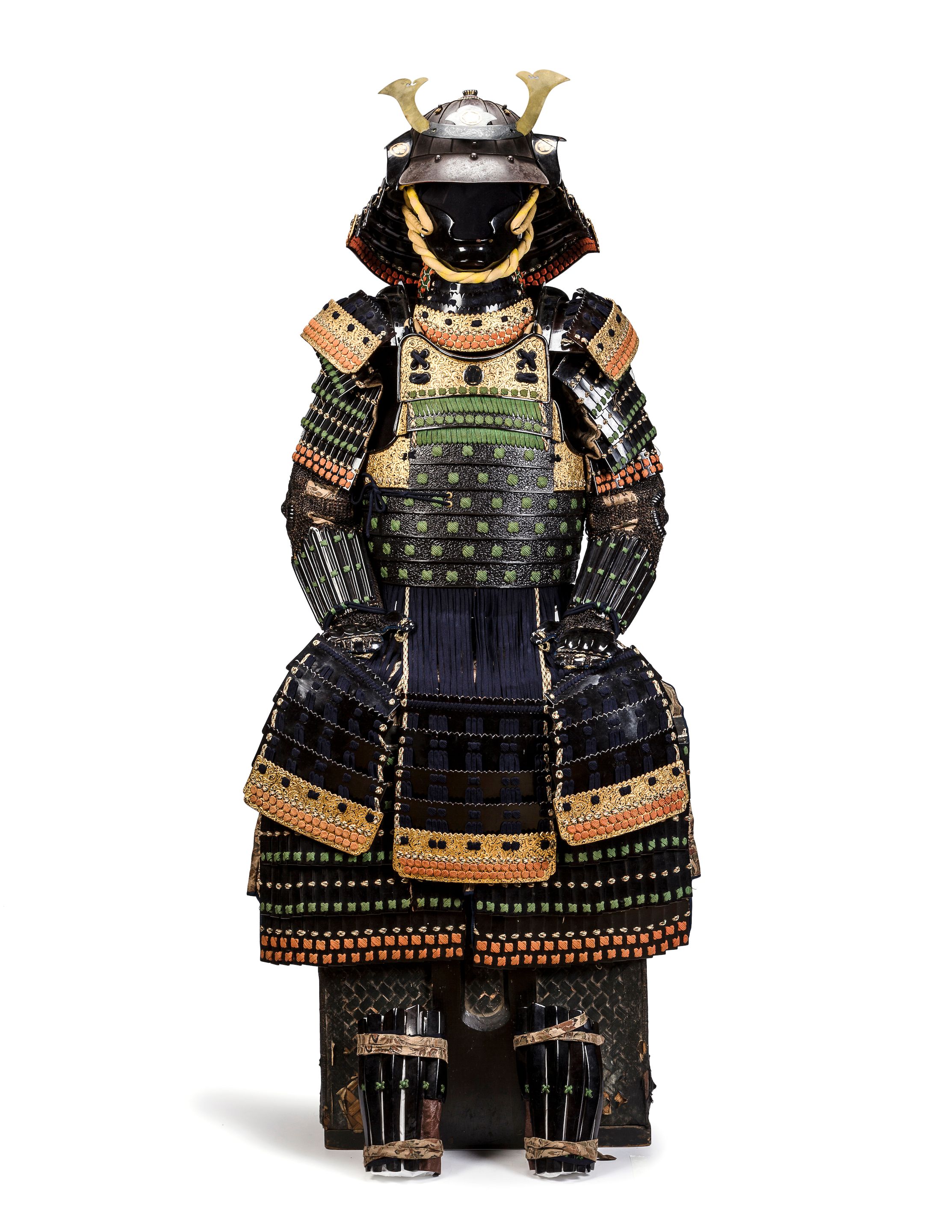 Bonhams : A black-lacquer armor with green lacing Edo period (19th century)