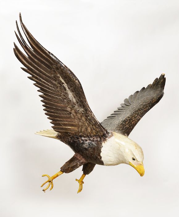 Bonhams : A carved and polychrome wood figure of a wingspread bald ...