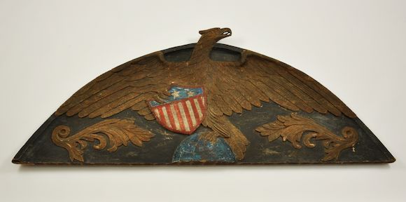 Bonhams : A carved and polychromed stern board 29 x 72 in. (73.5 x 183 cm.)