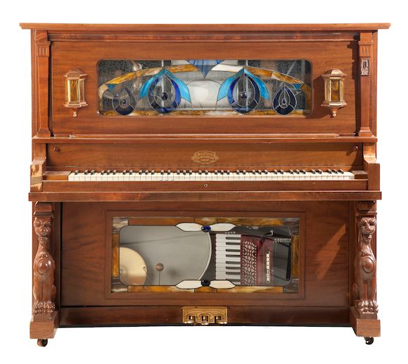 Bonhams : A Stafford Nickelodeon Company mahogany and leaded glass ...