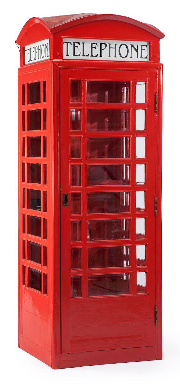 Bonhams : A London red painted wood and glass telephone booth