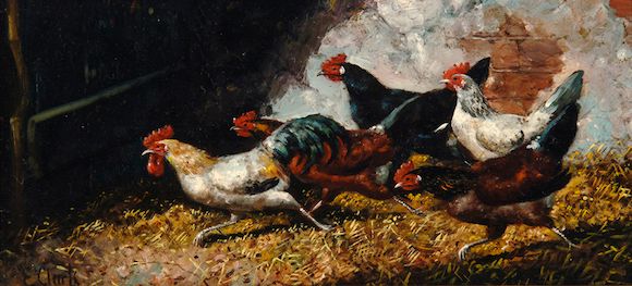 Bonhams : Elliot Clark (American, 1883-1980) Barnyard Race, Dinner Time ...