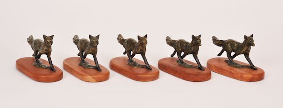Bonhams : A group five patinated bronze figures of foxes by Forest Hart ...