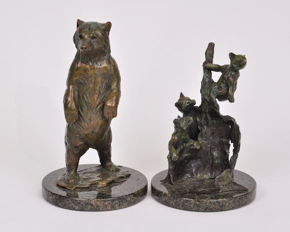 Bonhams : Two patinated bronze sculptures of bears by Forest Hart late ...