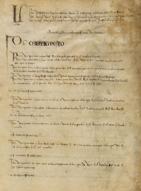 Bonhams : LIBER POSSESSIONUM. Latin manuscript on vellum, incipit ...