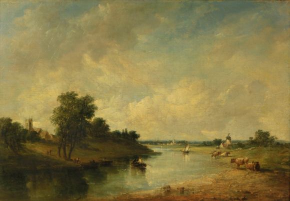 Bonhams : Alfred Vickers Sr. (British, 1786-1868) A river landscape ...