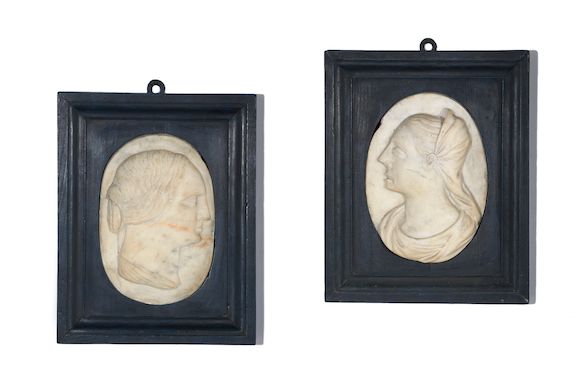 Bonhams : A pair of Roman style relief carved marble plaques of women ...