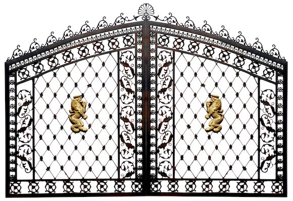 Bonhams : A pair of Rococo style wrought iron gates