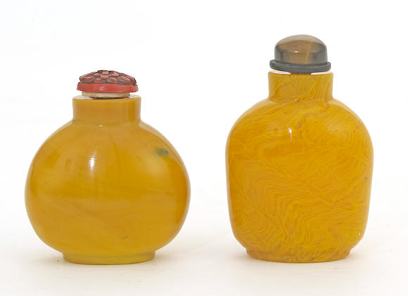 Bonhams Two Yellow Peking Glass Snuff Bottles