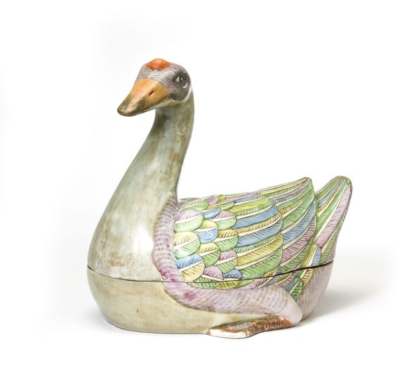Bonhams : A large Chinese polychrome enameled porcelain goose form ...