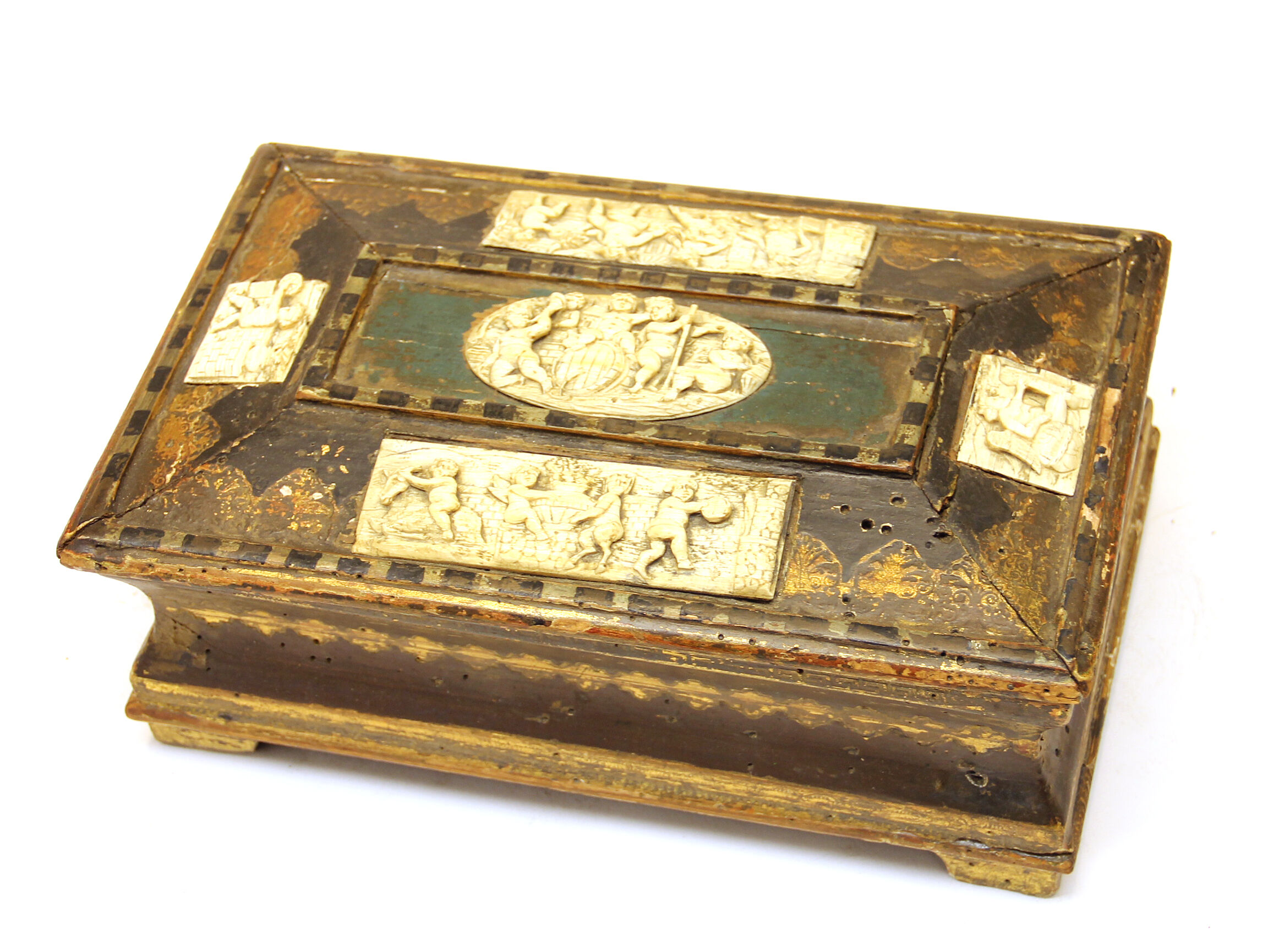 Bonhams : A Renaissance style giltwood, painted and faux ivory mounted casket 19th/20th century