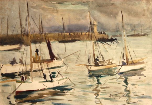 Bonhams : Hayley Lever (American, 1875-1958) Pier at St. Ives, 1910 (a ...