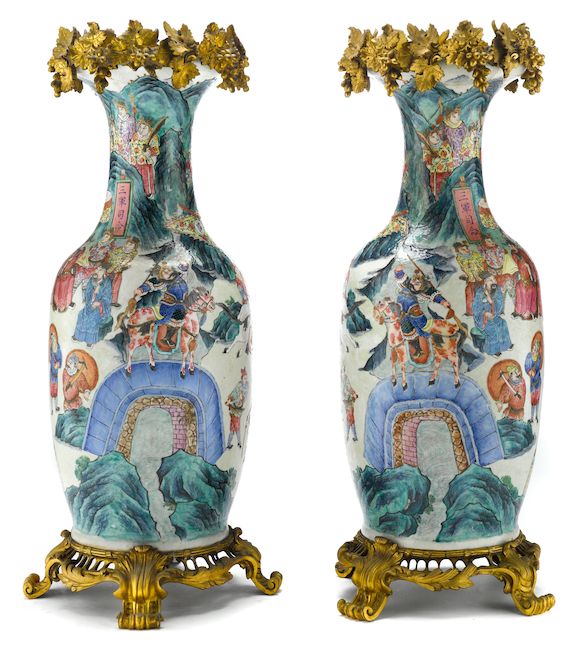 Bonhams : A pair of Chinese porcelain baluster vases with gilt bronze ...