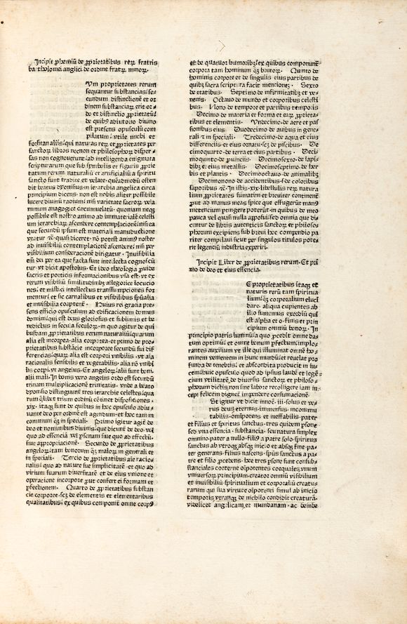 Bonhams : BARTHOLOMAEUS ANGLICUS. c.1203-1272. De proprietatibus rerum ...