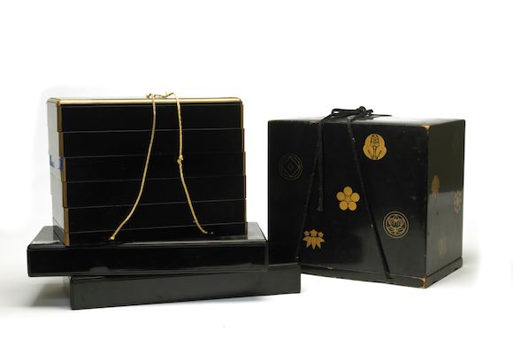 Bonhams : Four Japanese lacquer boxes for inro storage