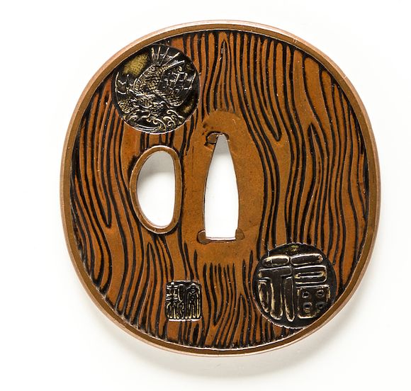 Bonhams : A copper tsuba By Yasuchika, Edo period (19th century)