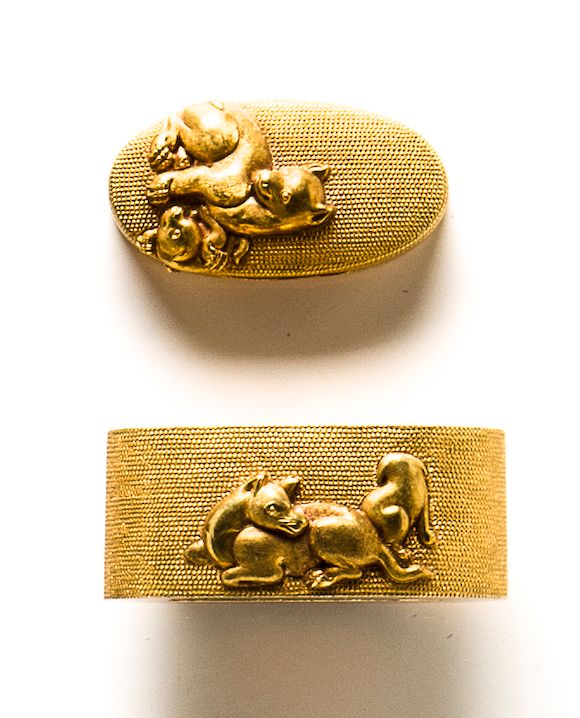 Bonhams : A pair of Otsuki school solid-gold fuchi-gashira By Otsuki ...