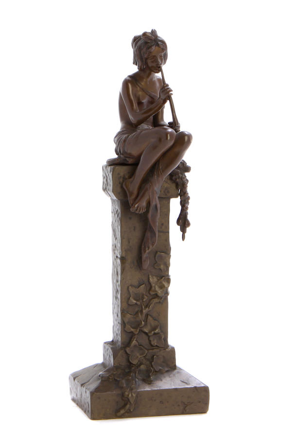 Bonhams A French Patinated Bronze Figure Of A Nymph Seated On A Column