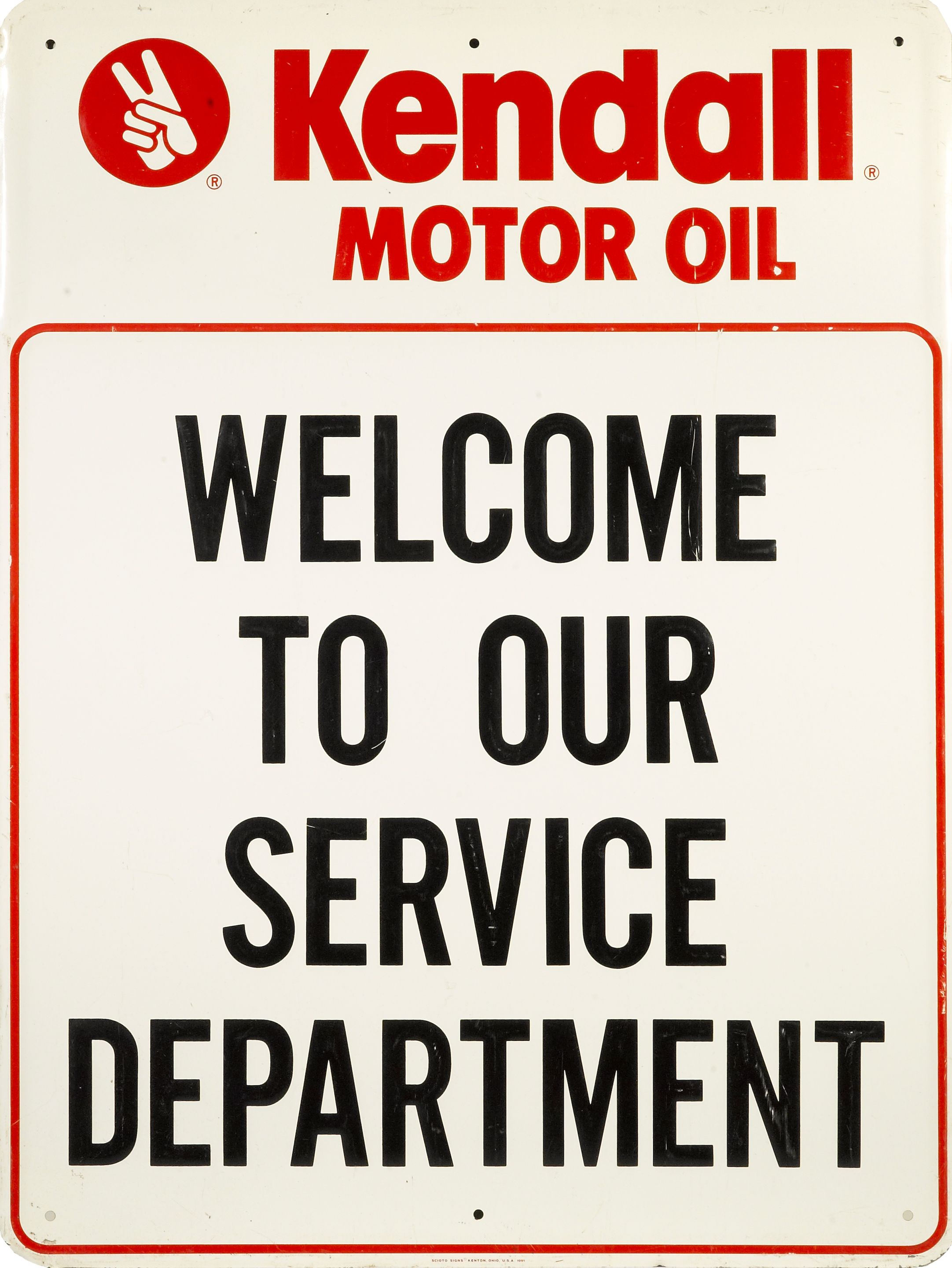 Bonhams Cars : A Kendall Welcome to Service sign,