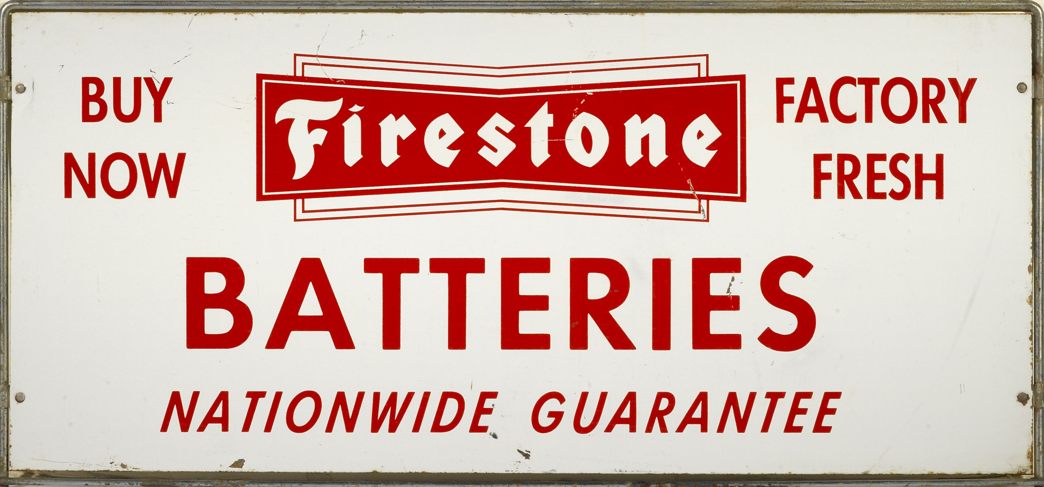 Bonhams Cars : A Firestone Batteries sign, c. 1950s,