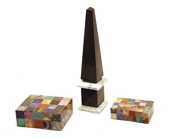 Bonhams : Two Italian mixed hardstone table boxes and a black and white ...