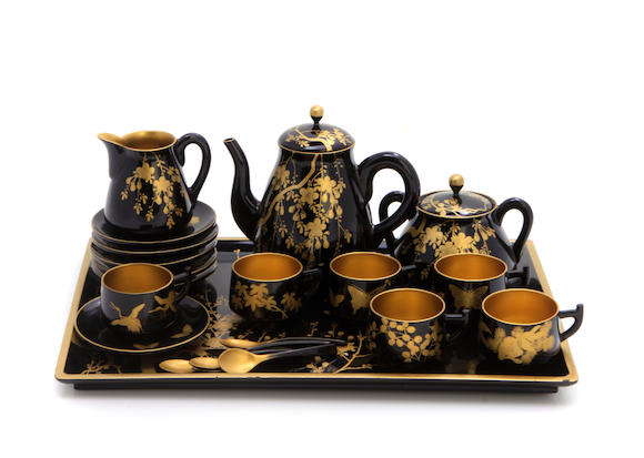 Bonhams A Japanese Gilt Heightened Lacquer Tea Set
