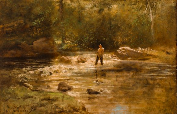 Bonhams : George Inness, Jr. (American, 1853-1926) Gentleman Fishing 24 ...