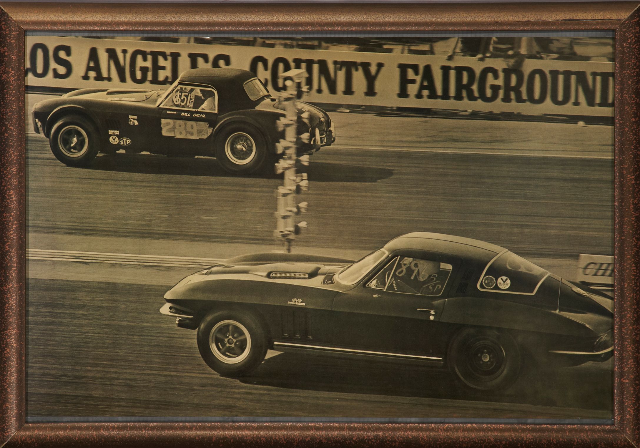 Bonhams Cars : A large poster size image of a Corvette and a Cobra drag ...