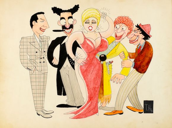 Bonhams : Watercolor caricatures of the Marx Bros. and Mae West