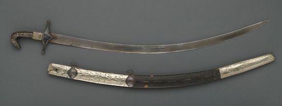 Bonhams : A silver-mounted Arabian shamshir