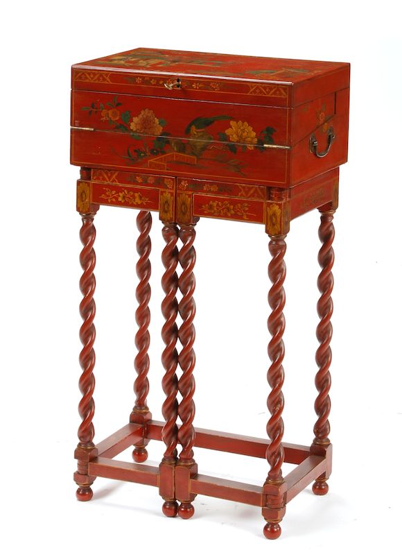 Bonhams : A Chinese Scarlet lacquered cabinet on a gateleg stand