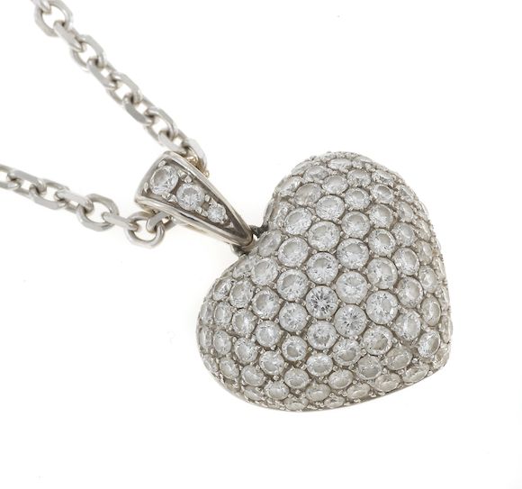 Bonhams : A diamond pavé-set heart pendant/enhancer with fourteen karat ...
