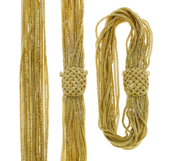 Bonhams : A fourteen karat gold fox-tail and tinsel-chain multi-strand ...