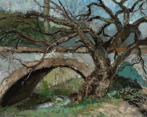 Bonhams : Joseph Raphael (American, 1869-1950) Old stone bridge 16 x 20in
