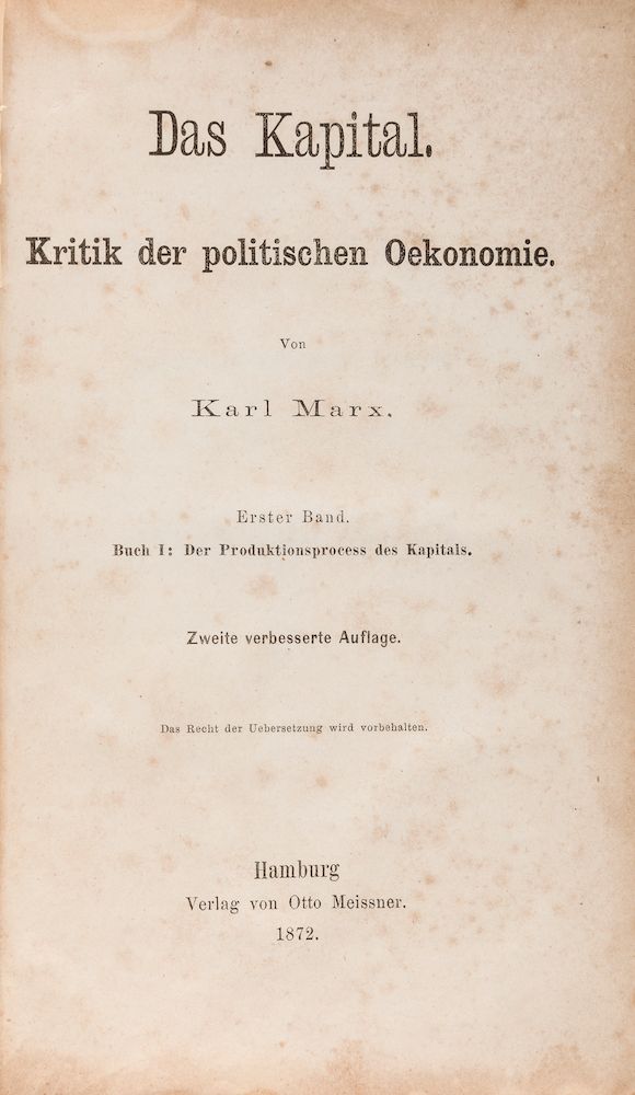 Bonhams : MARX, KARL. 1818-1883. Das Kapital. Kritik der politischen ...