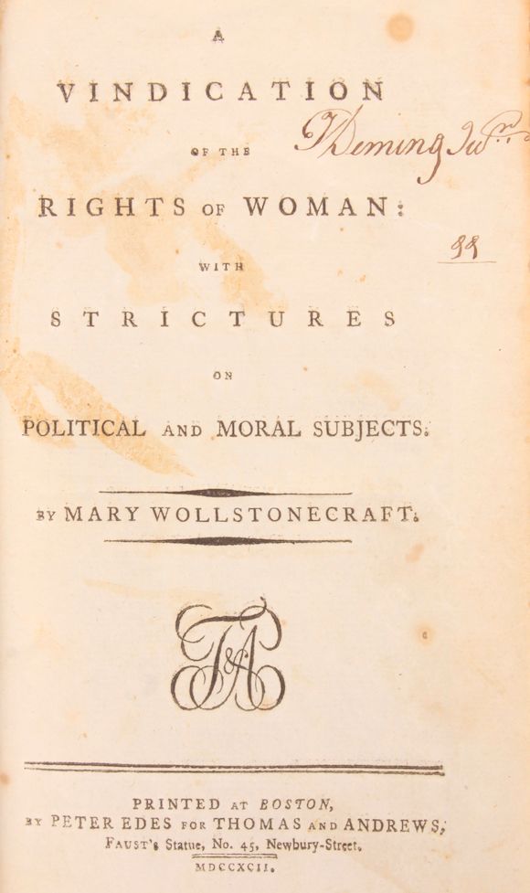 Bonhams : WOLLSTONECRAFT, MARY. A Vindication of the Rights of Woman ...