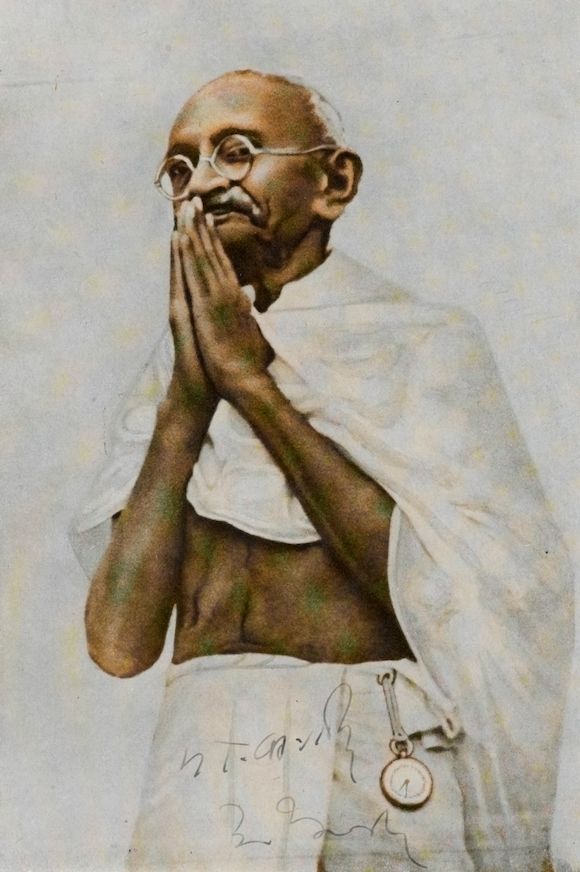 Bonhams : GANDHI, MOHANDAS K. 1869-1948. Photograph Signed ("M.K ...