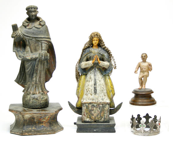 Bonhams Three Spanish Colonial Carved And Polychrome Wood Figures