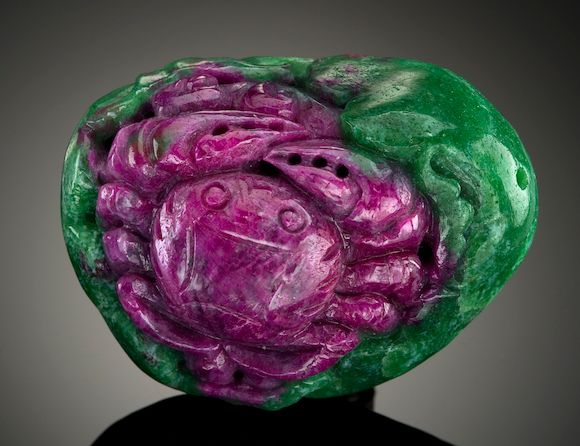 Bonhams : Ruby-in-Zoisite Carving of a Crab