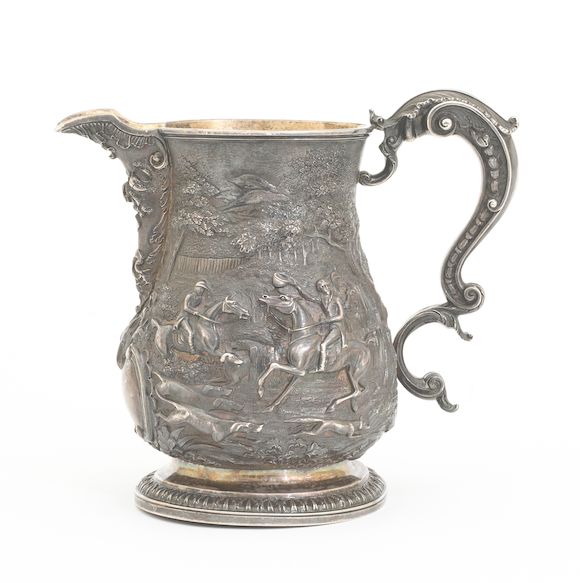 Bonhams : A George IV silver ale jug, later chased with a fox hunt ...