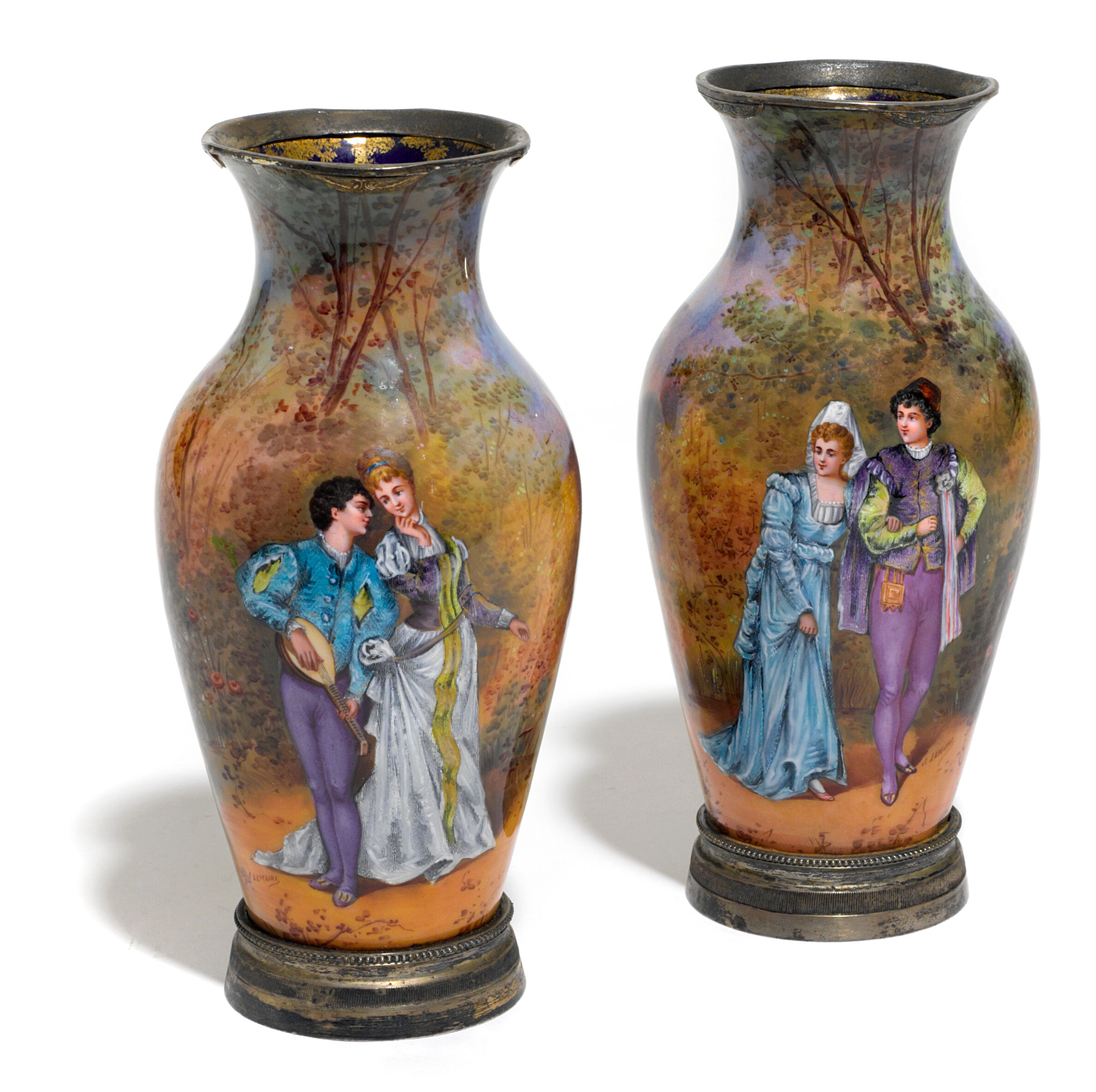 Bonhams : A pair of Limoges enamel vases early 20th century