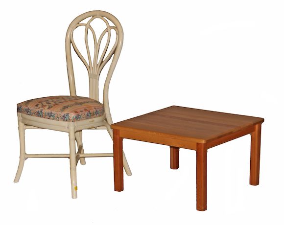 Bonhams : A contemporary butcher block low table together with a hoop ...