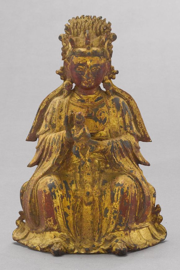 Bonhams : A gilt-lacquered bronze seated Daoist female divinity 17th ...