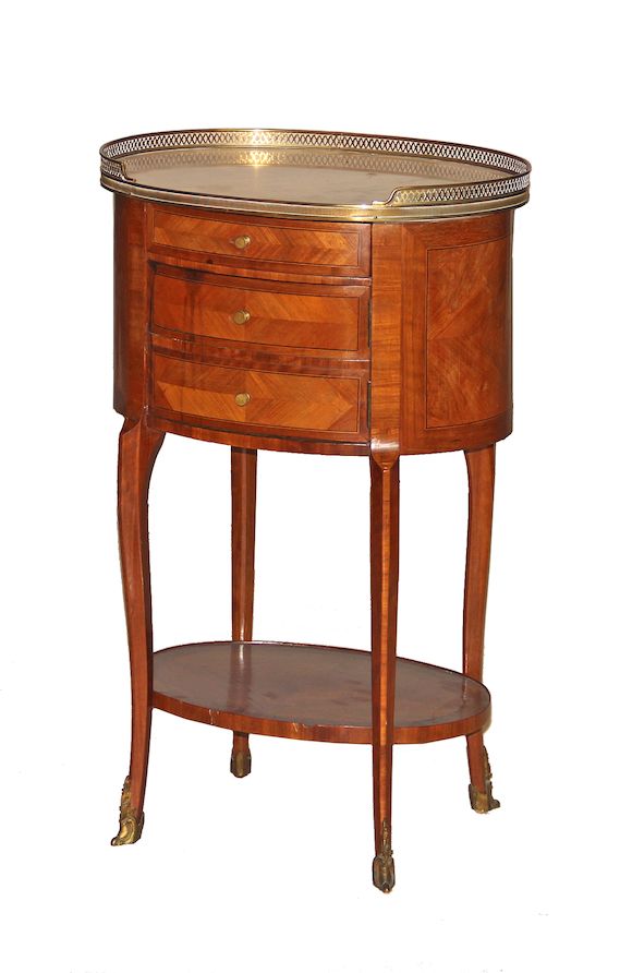 Bonhams : A Louis XVI style oval inlaid walnut commode en chiffonnier ...