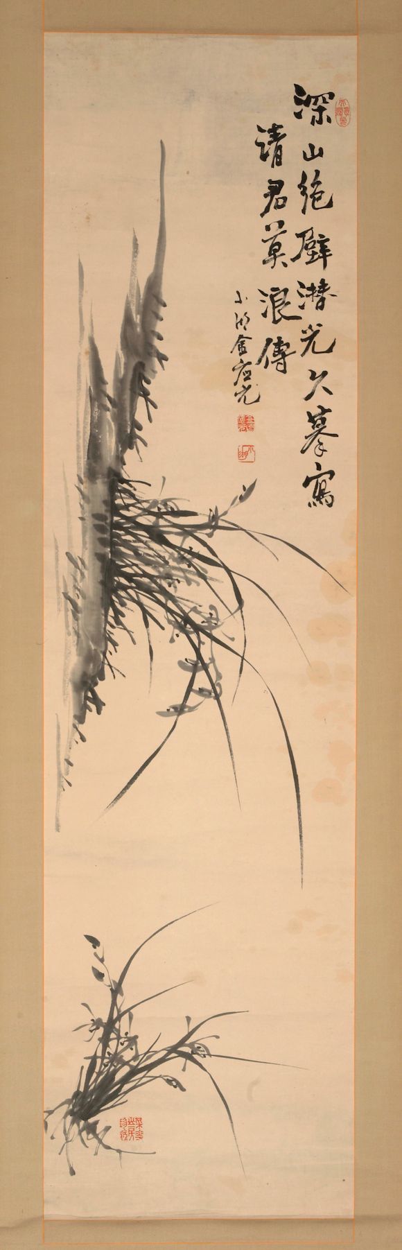 Bonhams Kim Eunwon 1855 1921 Orchids And Rock