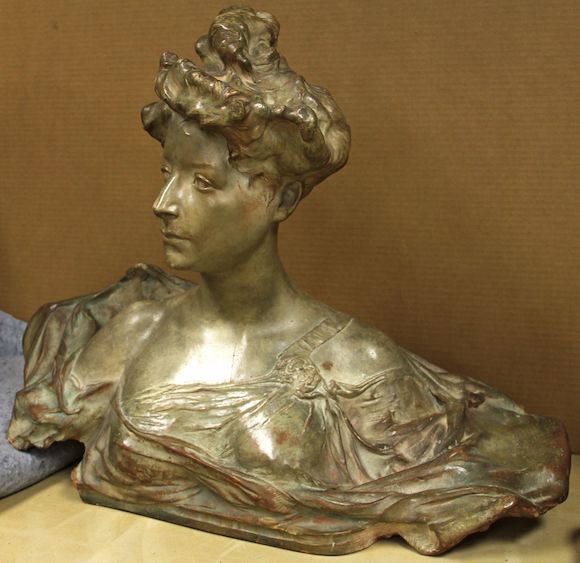 Bonhams : A painted terracotta bust of a young woman after a model by ...