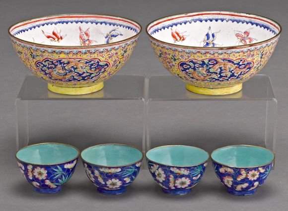 Bonhams : A group of six canton enameled bowls Late Qing dynasty ...