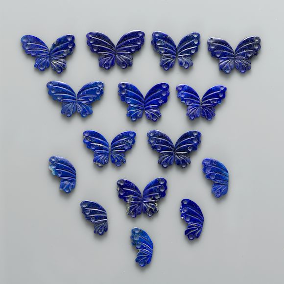 Bonhams : Group of Carved Lapis Butterfly Wings